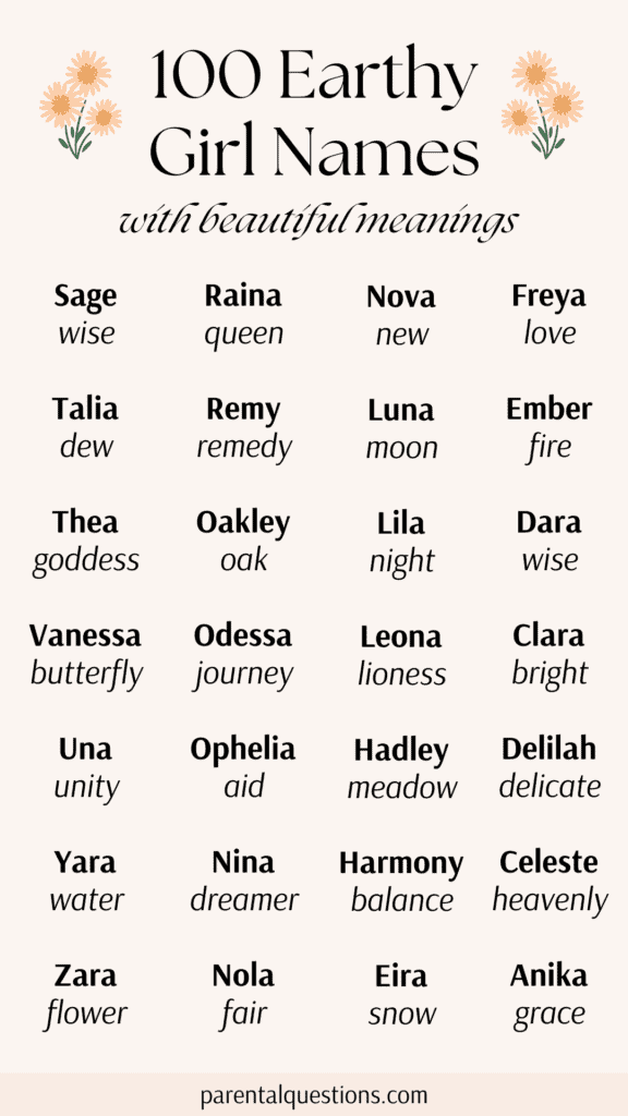 100 Popular Earthy Baby Girl Names: Nature-Inspired Names for Your ...